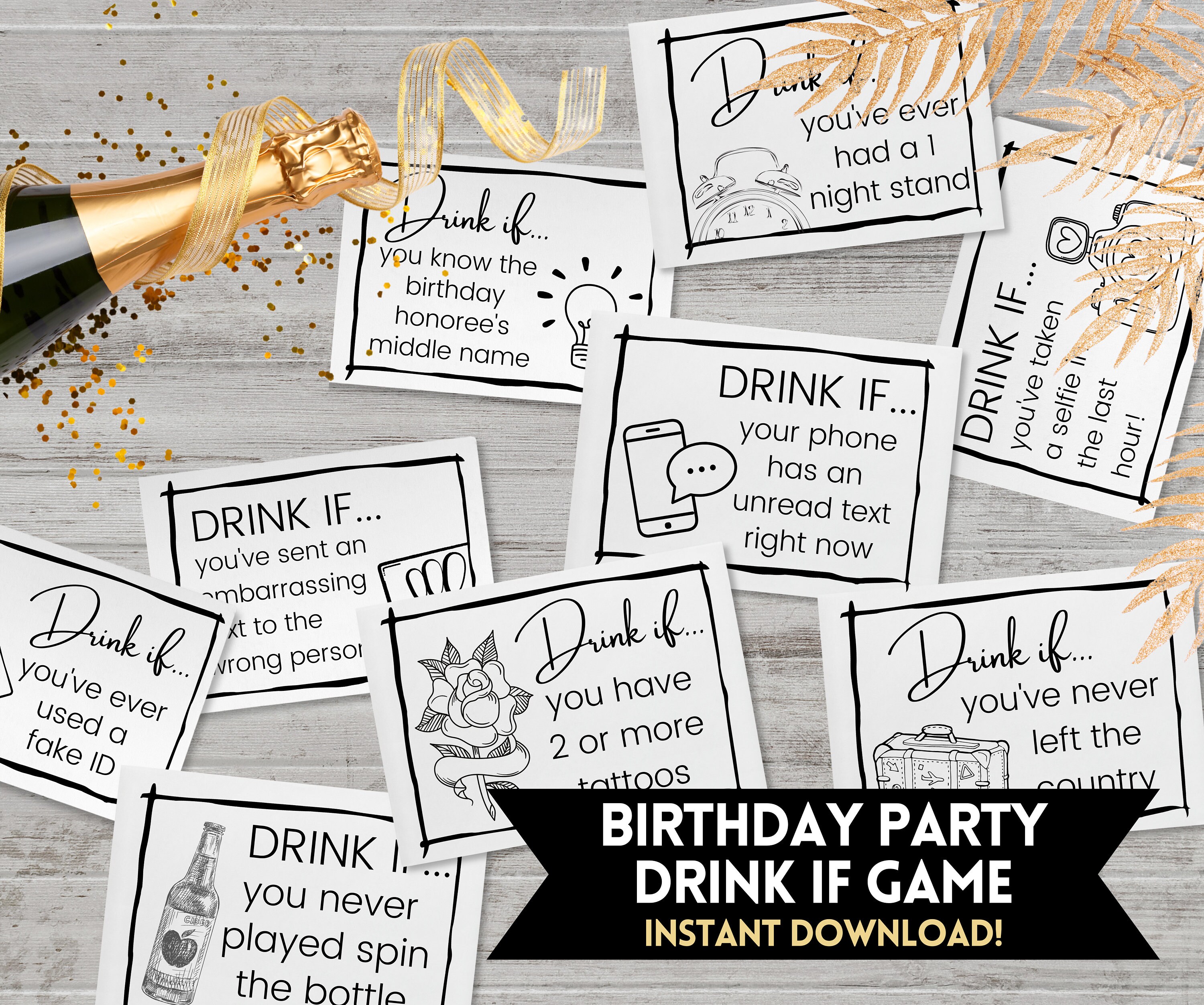 Drink If Card Game | Printable Birthday Party Game, Drinking Party Game ...