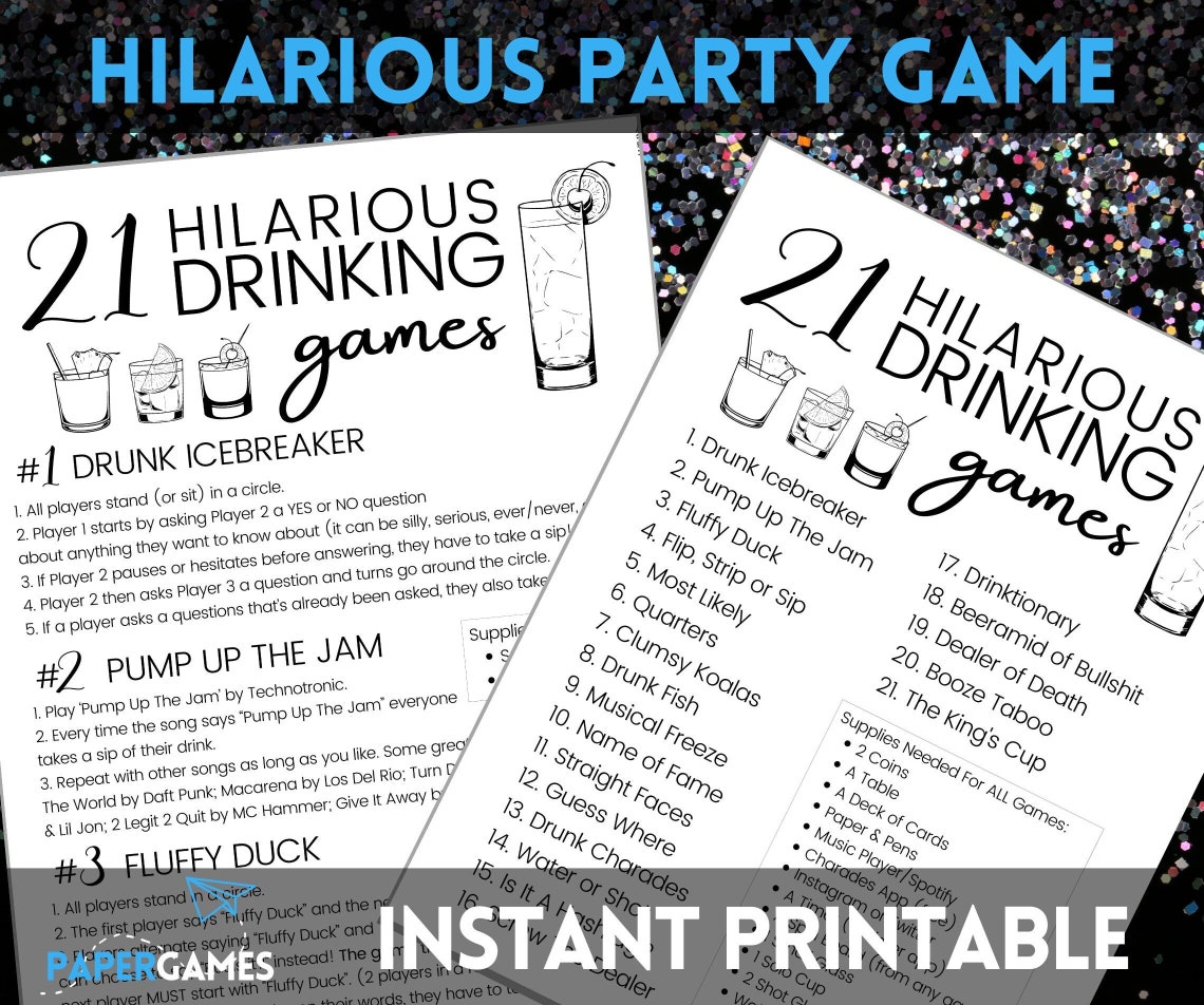 21 Hilarious Drinking Games Printable Party Games, 21st Birthday Party ...