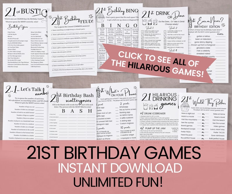 21st BIRTHDAY GAMES Bundle Printable Party Games 21st - Etsy