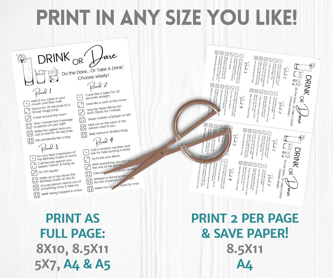 Hilarious Drink or Dare Birthday Party Game (printable) - Etsy