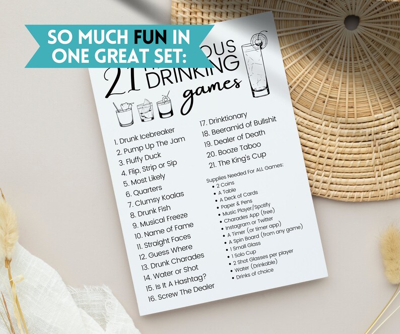 21 Hilarious Drinking Games | Printable Party Games, 21st Birthday ...