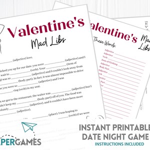 Valentines Day Mad Libs DATE NIGHT GAME Instant Download Couples Date ...