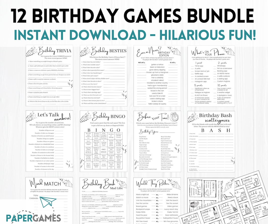 HILARIOUS BIRTHDAY GAMES Bundle | Printable Party Game, Adult Games ...