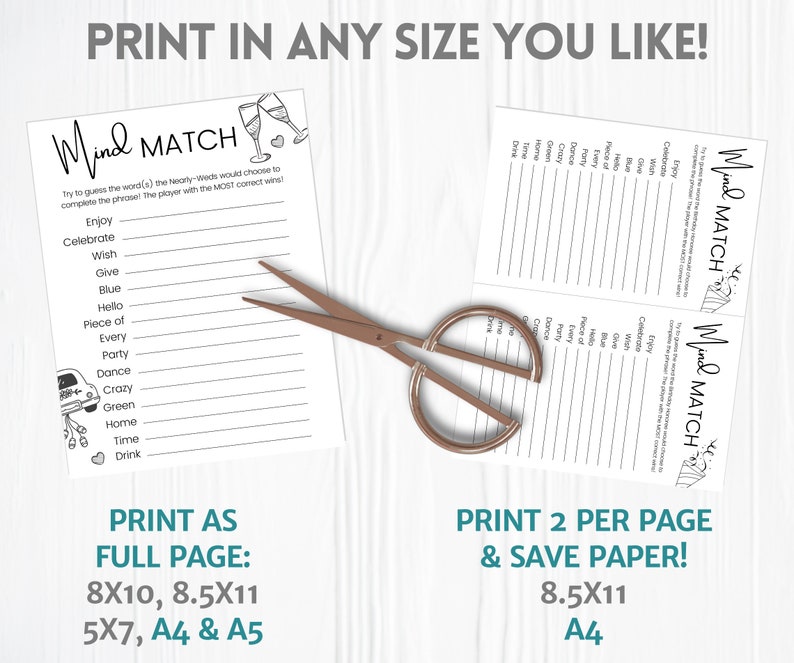 Fun Mind Match Birthday Game: Printable Adult Party Game (PDF, PNG, JPG ...