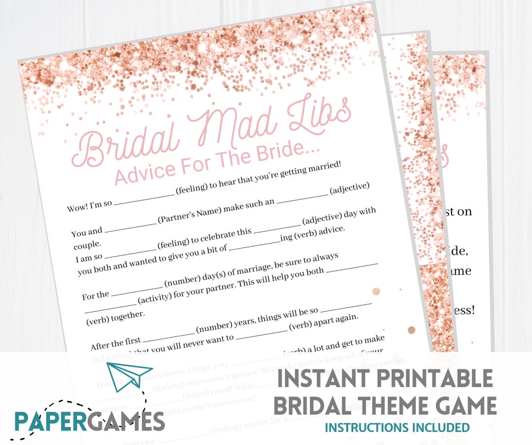 Bridal Mad Libs Game: Advice for the Bride (printable Download) - Etsy