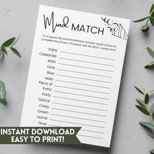 Fun Mind Match Birthday Game: Printable Adult Party Game (PDF, PNG, JPG ...