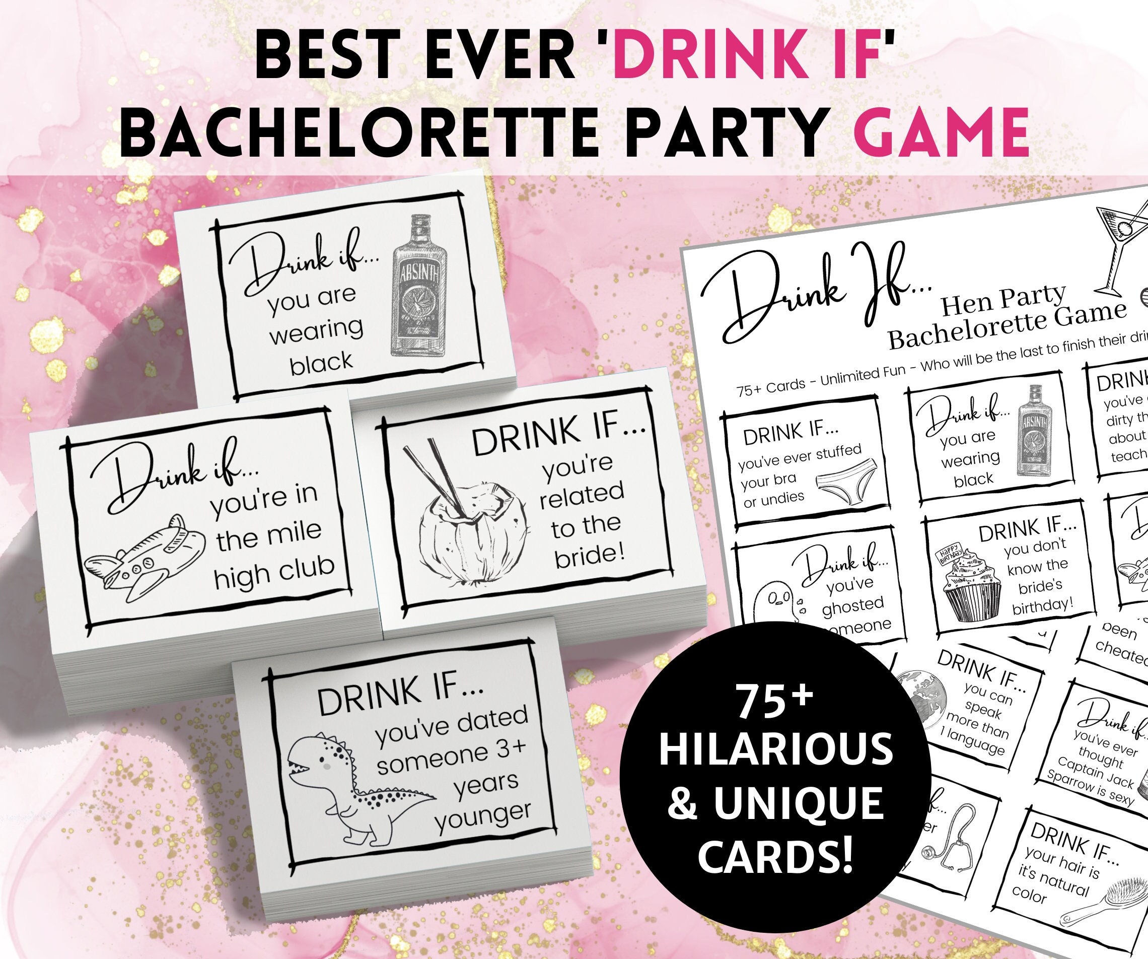 Hilarious Bachelorette Party Game Drink If Game | Printable Hen Party ...