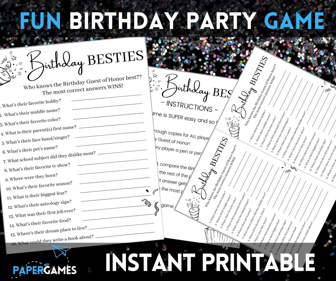 Birthday Besties Game: Hilarious Party Game (printable PDF) - Etsy