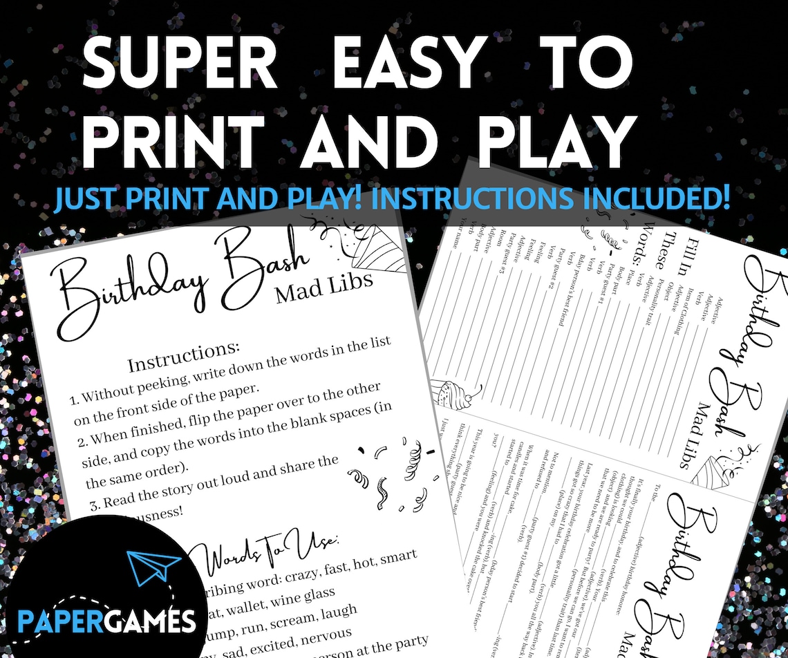 Funny Mad Libs Birthday Game Printable Party Game Adult - Etsy