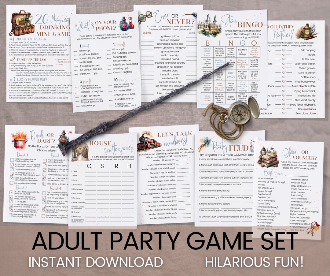 WIZARD GAMES Bundle for Adults | Printable Party Games, Wizard Party ...