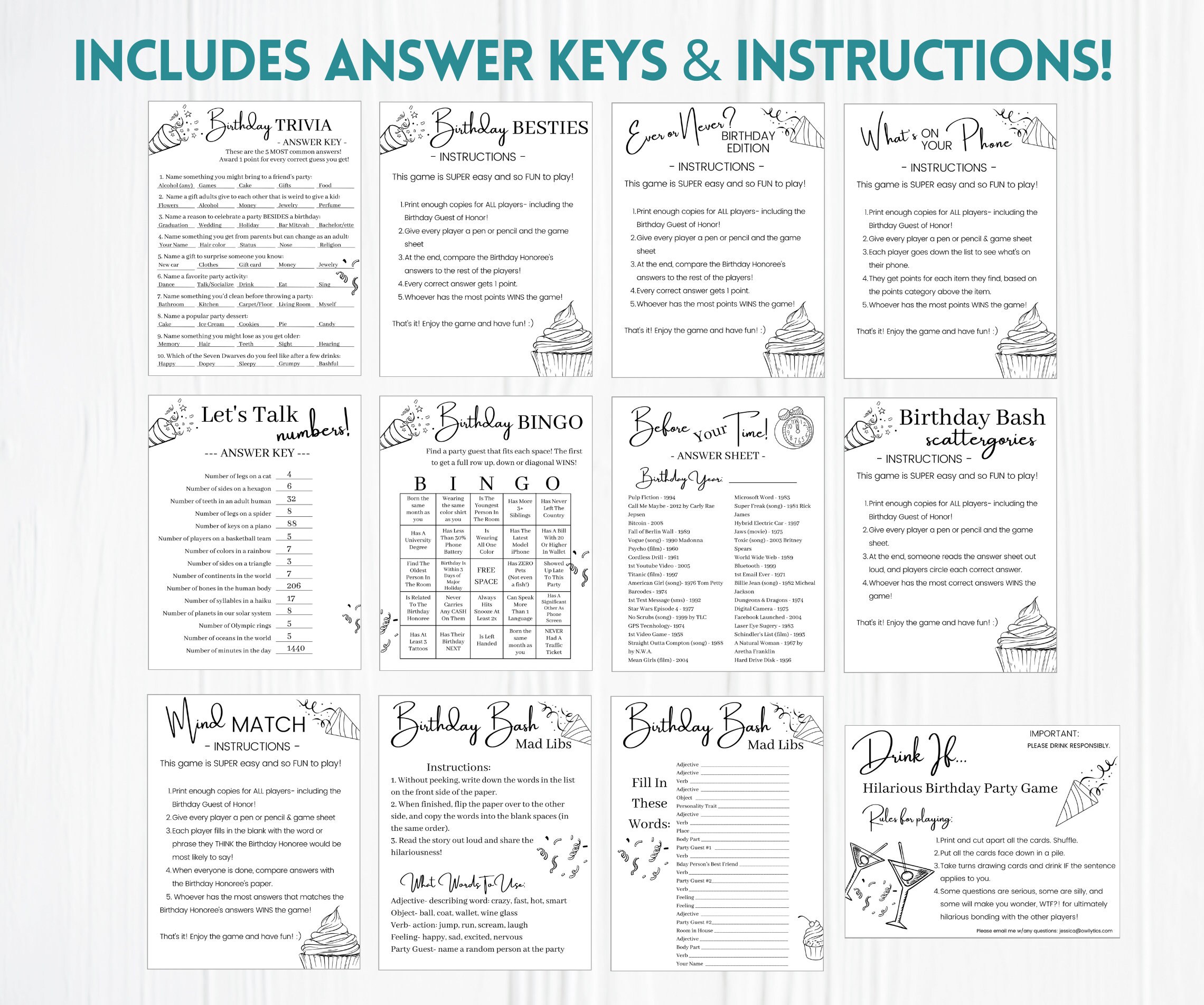 12 Epic Birthday Games Bundle Printable Party Games, Adult Games ...