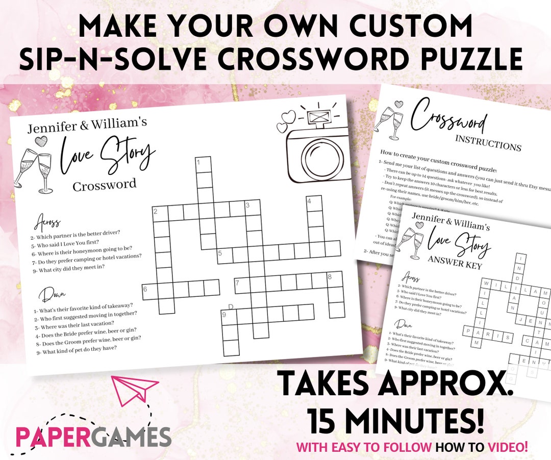 DIY Custom Wedding Crossword Puzzle | Personalized Bridal Shower ...