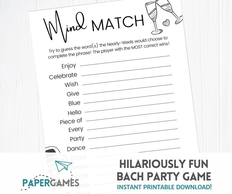 Mind Match Bach Party Game Printable Couples Shower Game Hen Party Game ...