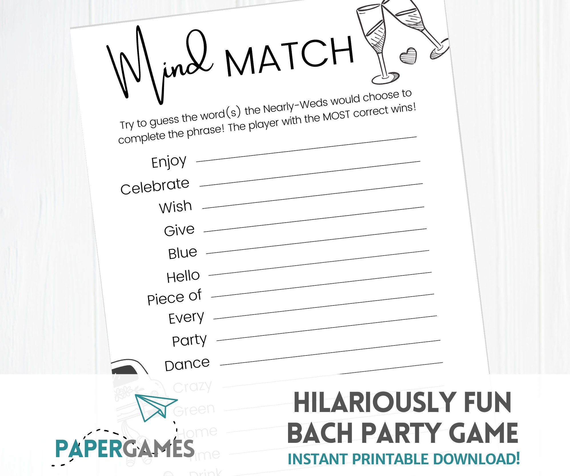 Mind Match Bach Party Game Printable Couples Shower Game Hen Party Game ...