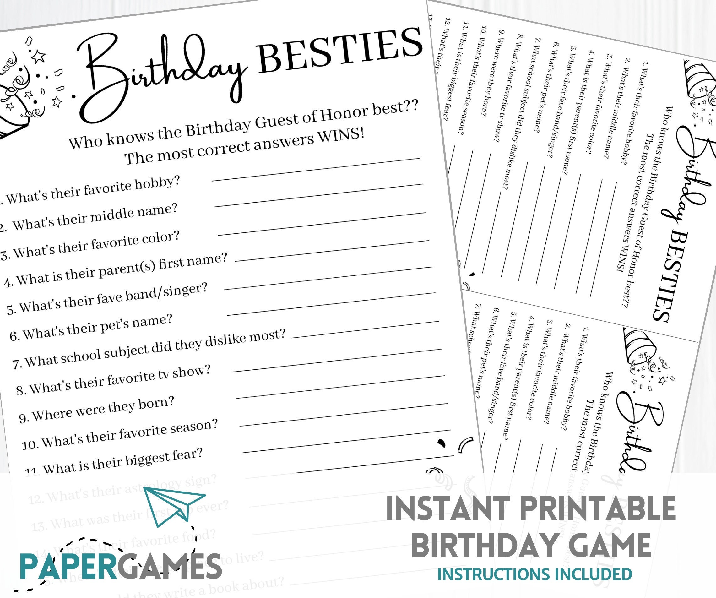 Hilarious Besties Birthday Game | Printable Party Game, Adult Games ...