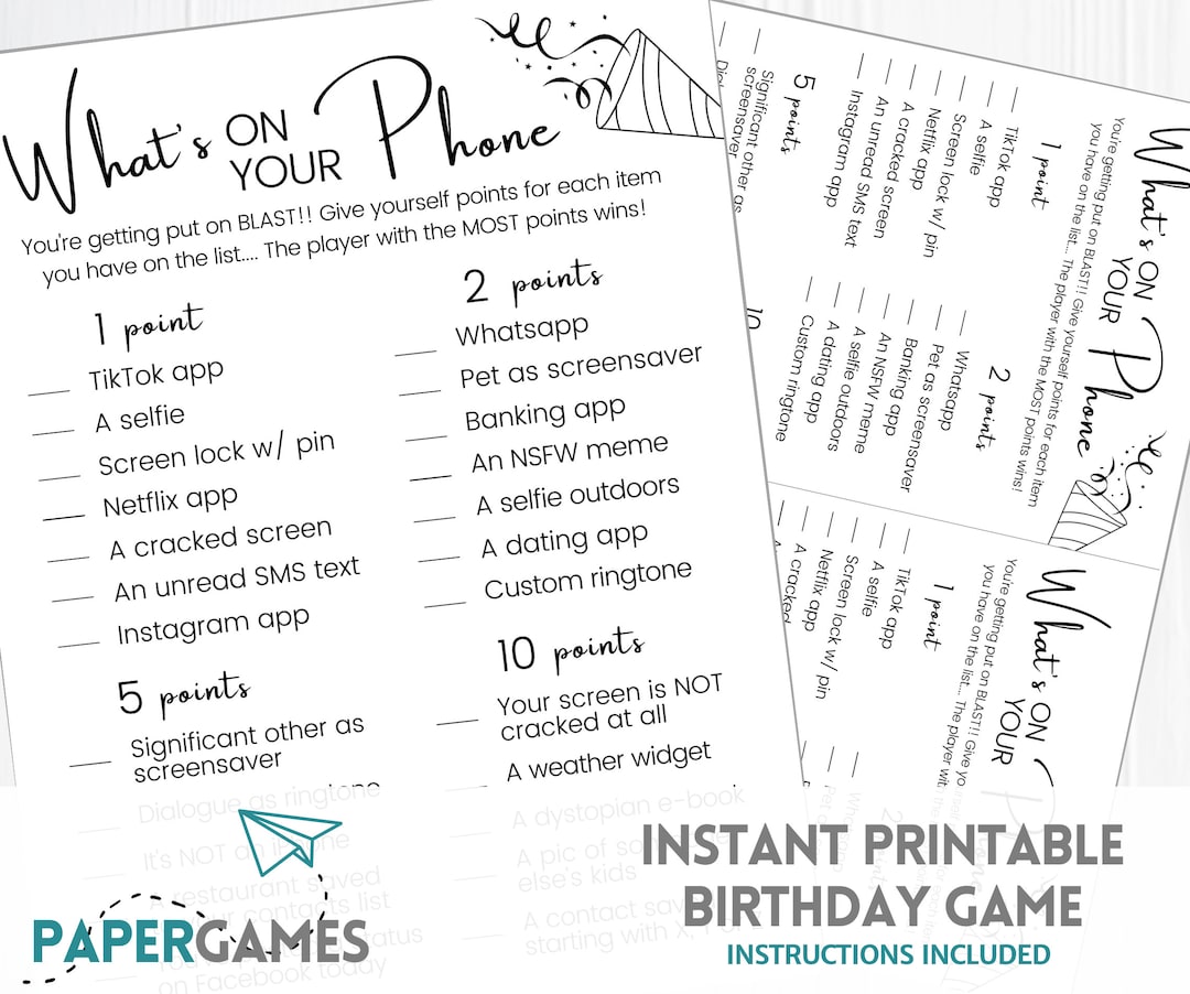 Whats on Your Phone Birthday Game Printable Party Games for Adults ...