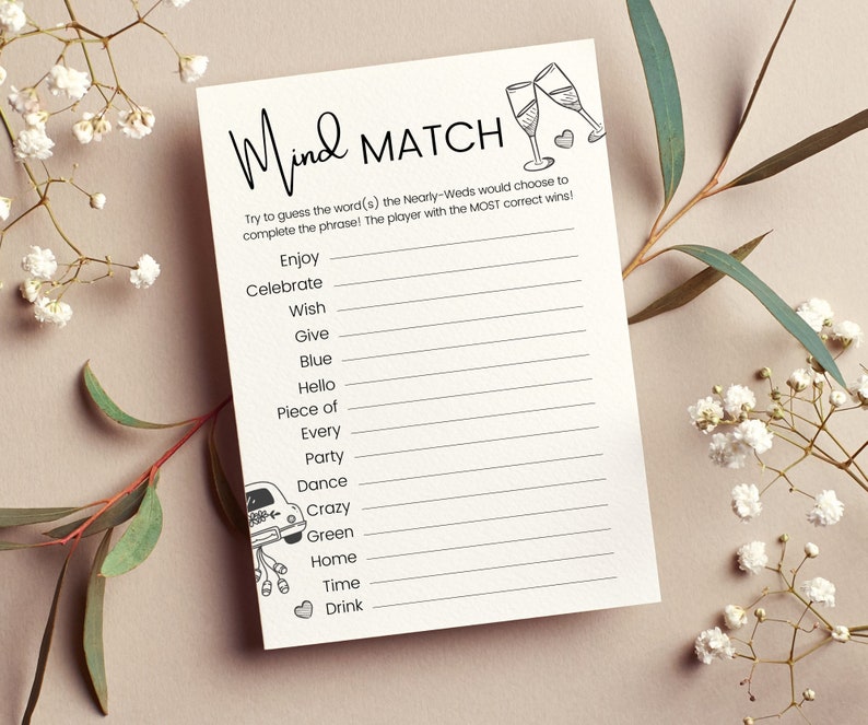 Mind Match Bach Party Game Printable Couples Shower Game Hen Party Game ...