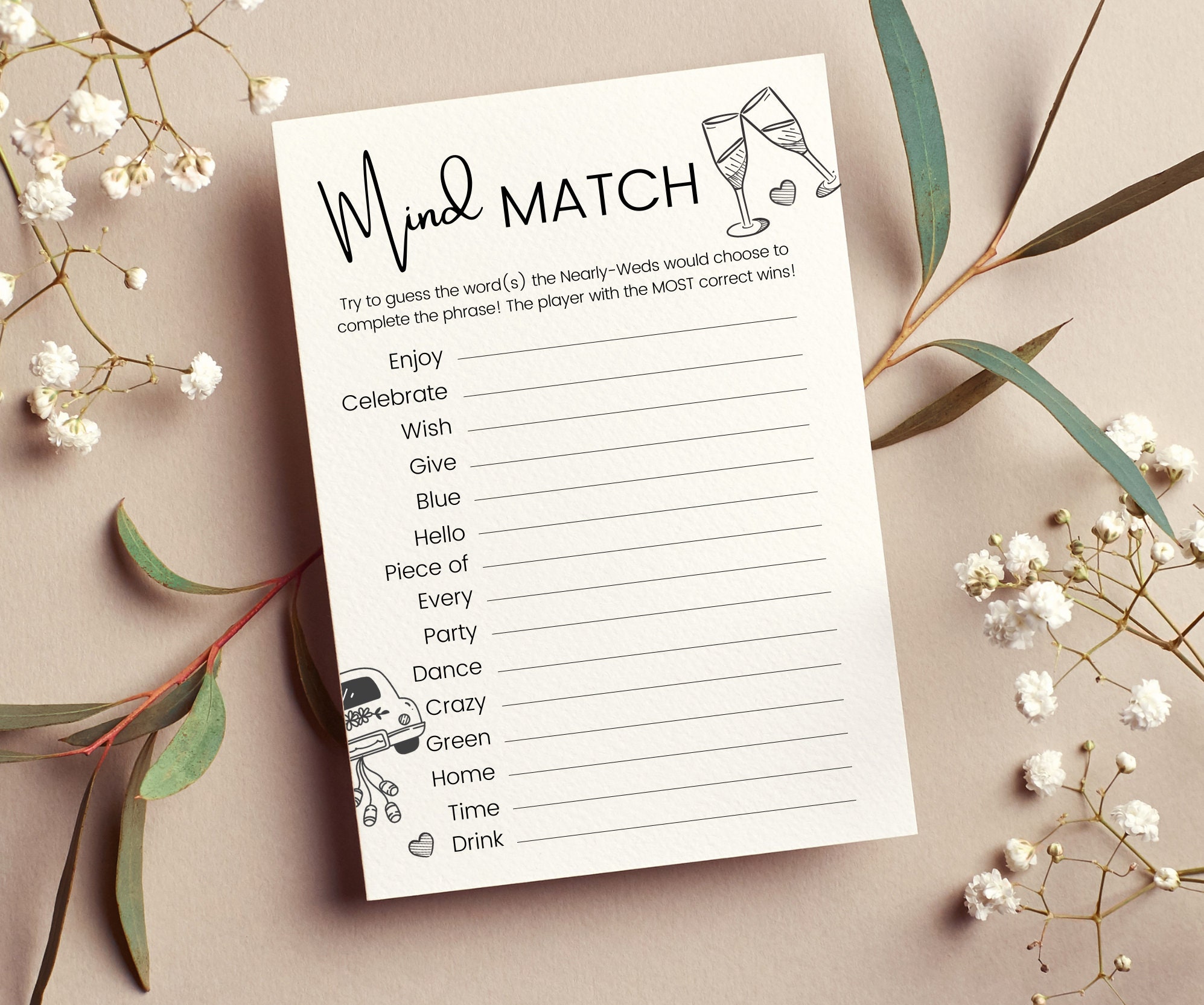 Mind Match Bach Party Game Printable Couples Shower Game Hen Party Game ...