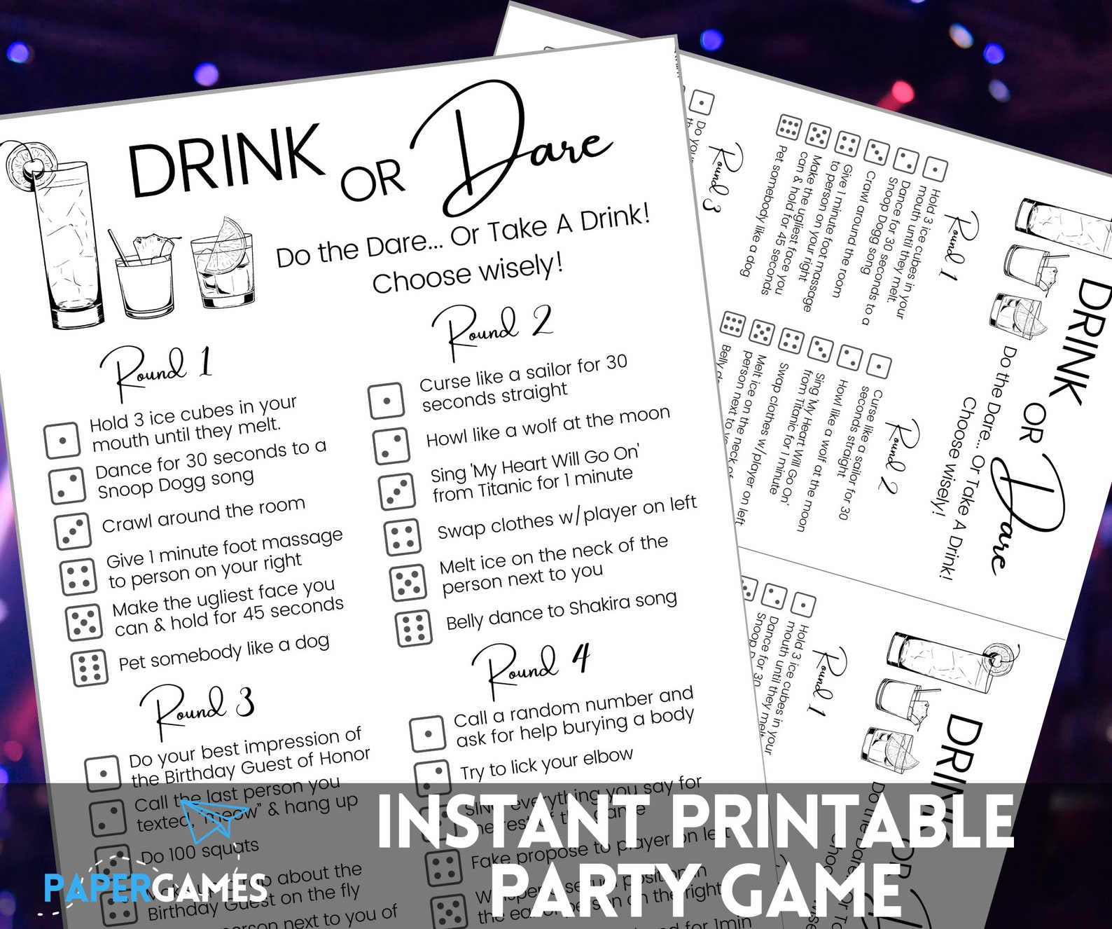 Drink or Dare Printable Birthday Party Game Drinking Party Game, Adult ...