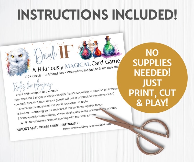 WIZARD Party Game Drink If Game | Printable Drunk Party Game, Wizard ...