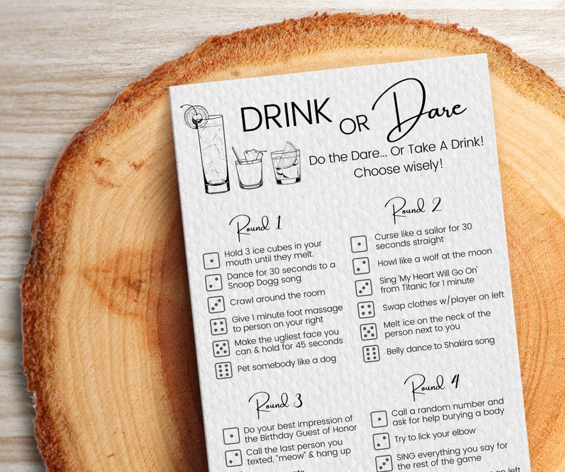 Drink or Dare Printable Birthday Party Game | Drinking Party Game ...