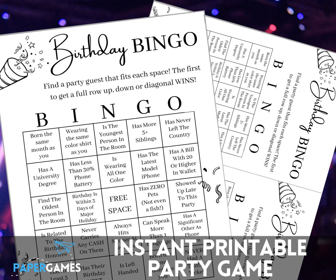 Hilarious Birthday Bingo Game: Printable Party Icebreaker (PDF) - Etsy