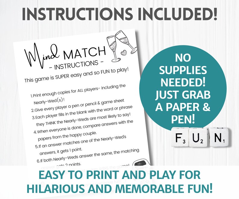 Mind Match Bach Party Game Printable Couples Shower Game Hen Party Game ...