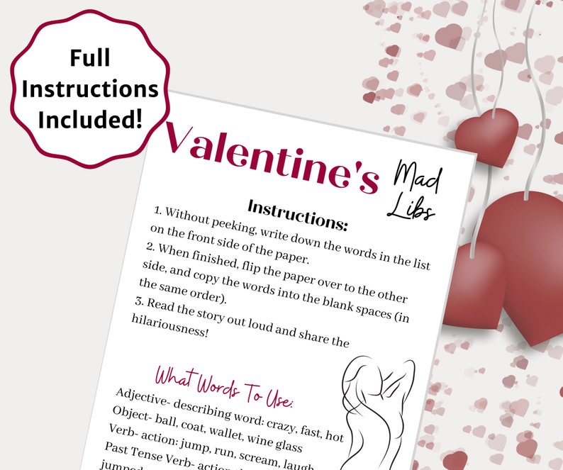 Valentines Day Mad Libs DATE NIGHT GAME Instant Download | Couples Date ...