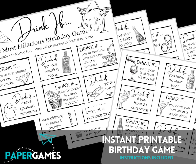 Drink If Card Game Printable Birthday Party Game Drinking - Etsy