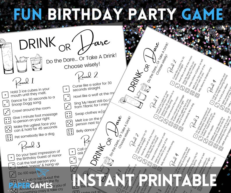 Drink or Dare Birthday Party Game: Adult Drinking Game (digital ...