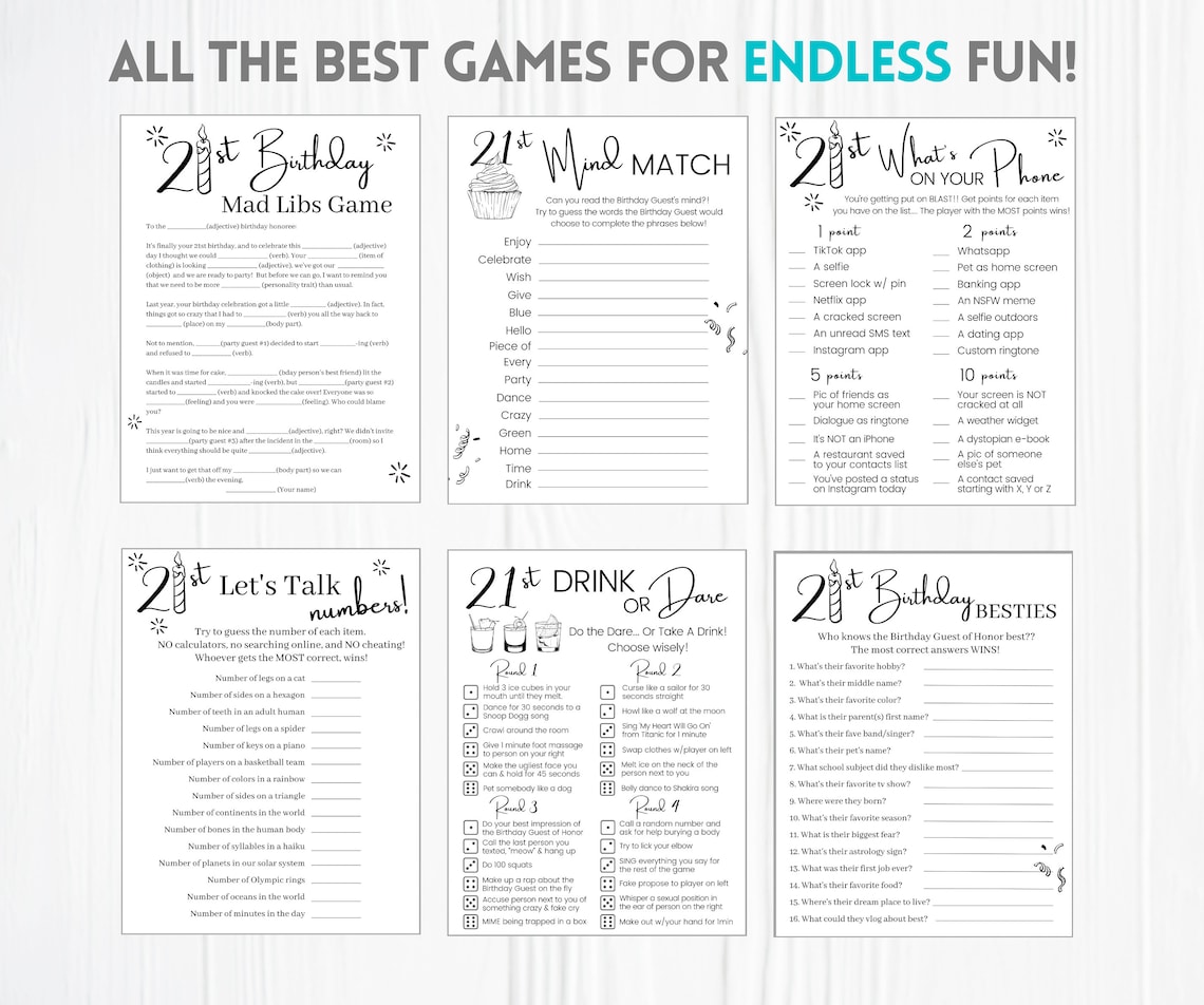 HILARIOUS 21st BIRTHDAY GAMES Bundle Printable Party Games, 21st ...
