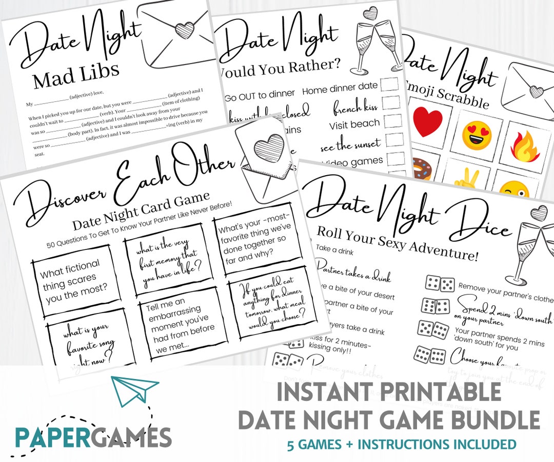 5 Fun & Sexy DATE NIGHT GAMES Bundle Instant Download | Couples Date ...
