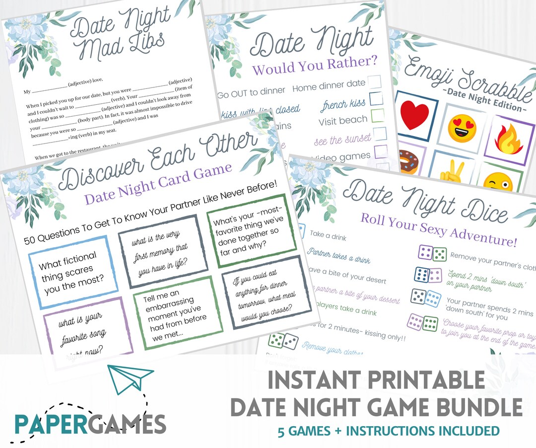 5 DATE NIGHT GAMES Bundle Instant Download | Couples Date Night Game ...