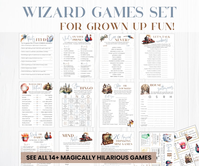 WIZARD GAMES Bundle for Adults | Printable Party Games, Wizard Party ...