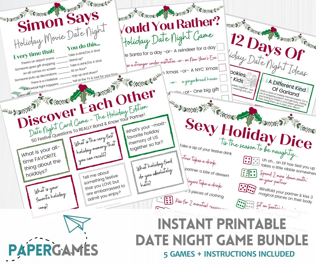 5 Holiday Date Night Games Instant Download | Naughty Couples Games ...