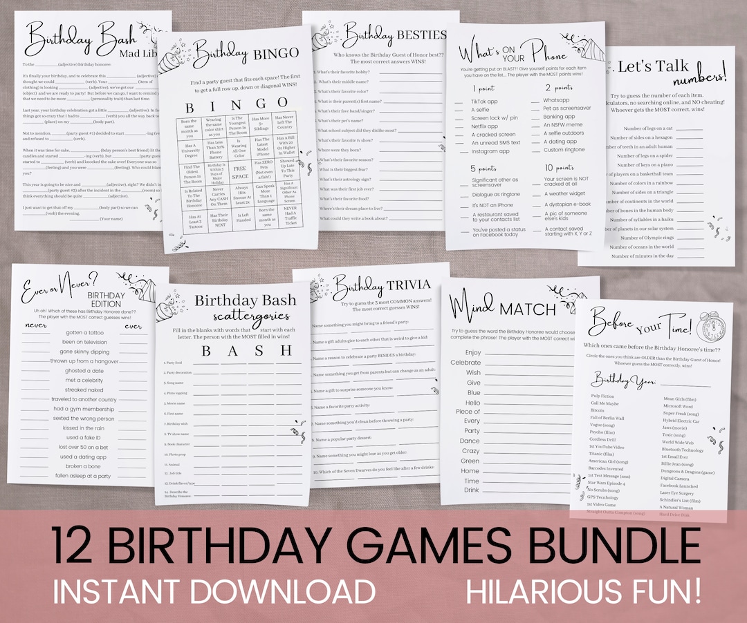 Epic Birthday Games Bundle | Printable Party Games, Adult Games ...