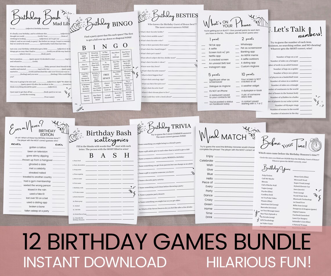 Epic Birthday Games Bundle | Printable Party Games, Adult Games ...