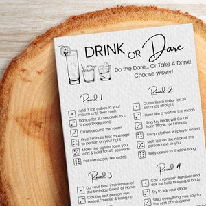 Hilarious Drink or Dare Birthday Party Game (printable) - Etsy