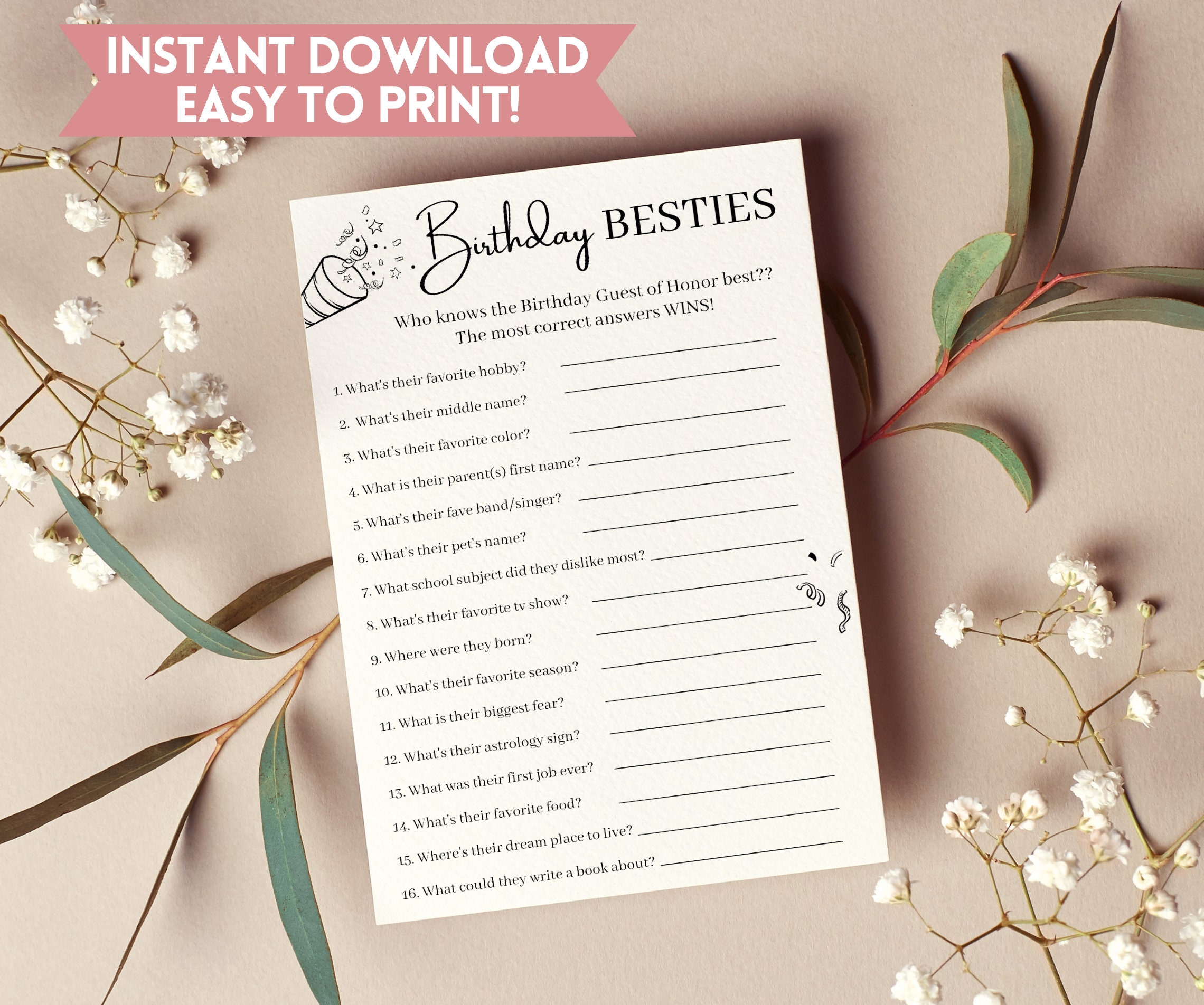 Hilarious Besties Birthday Game | Printable Party Game, Adult Games ...