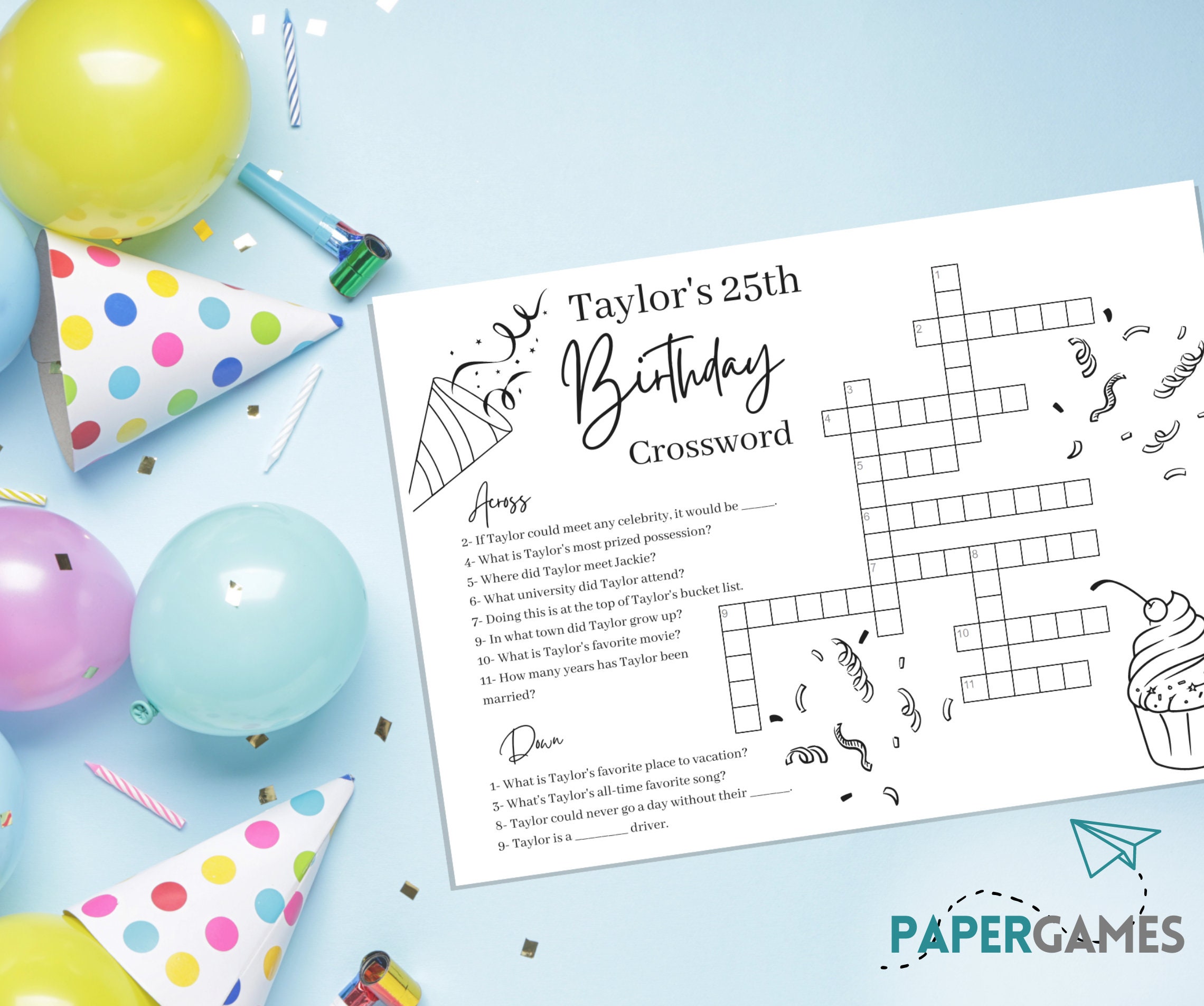 Custom Birthday Crossword Puzzle Personalized Birthday Party Crossword ...