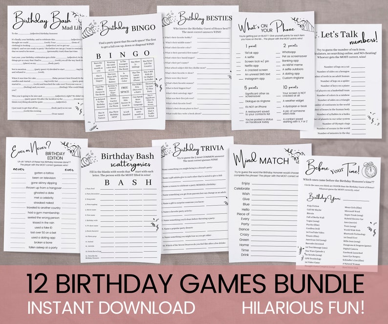 HILARIOUS BIRTHDAY GAMES Bundle Printable Party Game, Adult Games ...