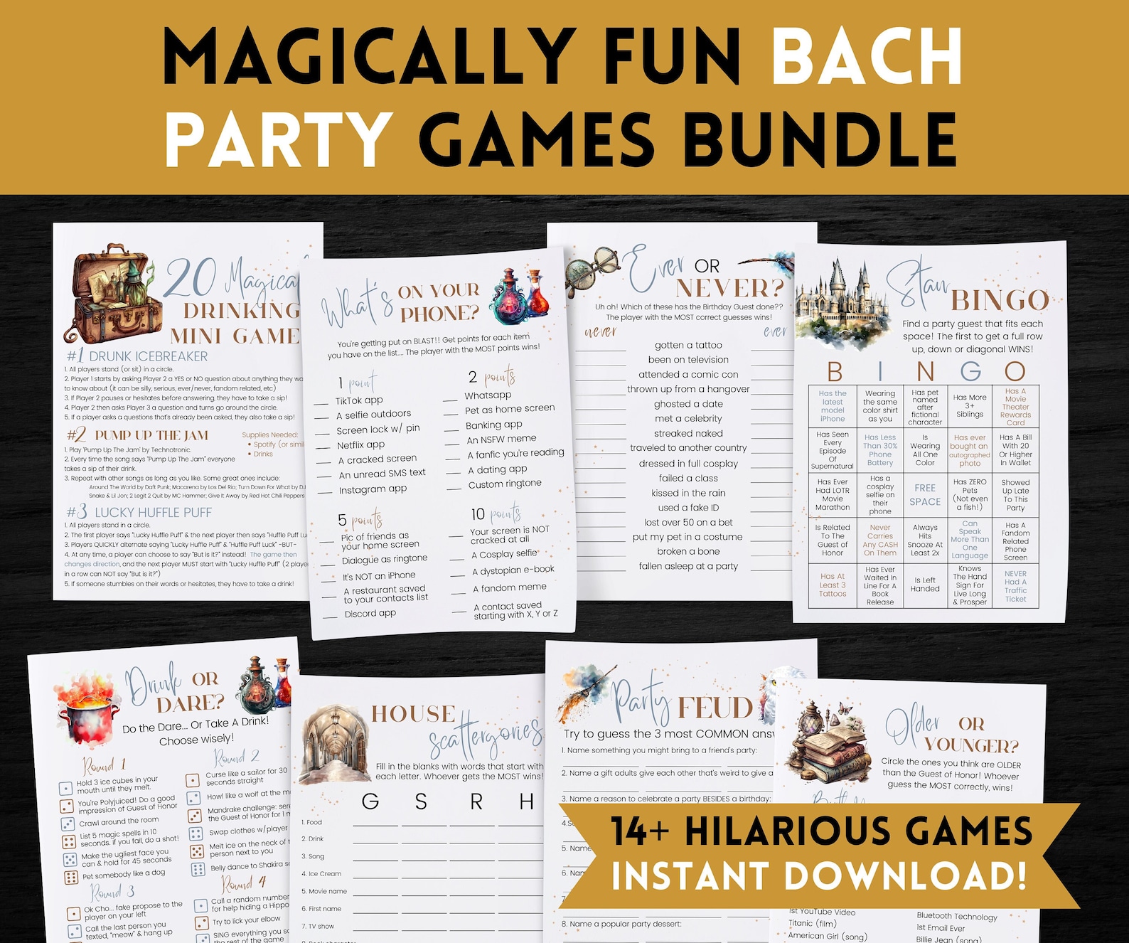 WIZARD BACHELORETTE PARTY Games Bundle Printable Party Games, Wizard ...