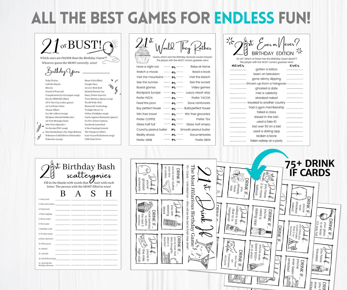 HILARIOUS 21st BIRTHDAY GAMES Bundle Printable Party Games, 21st ...