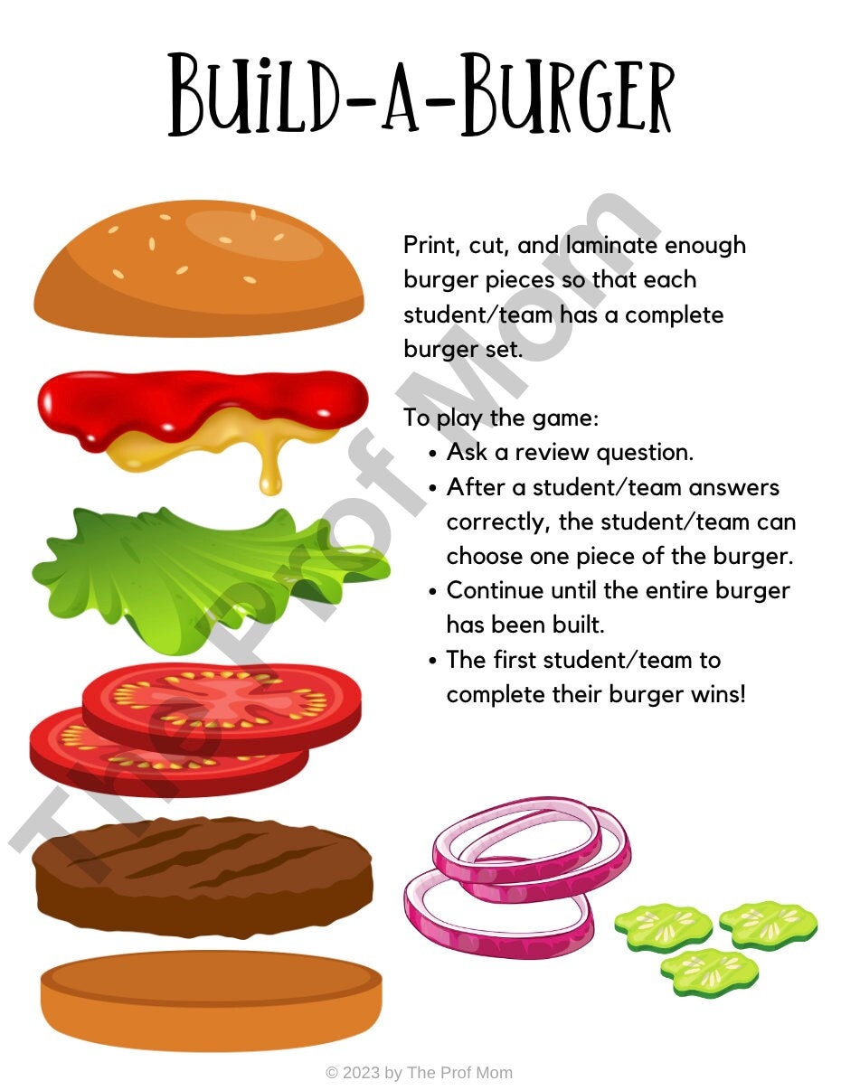 Build-a-burger Memory Work Review Game DIGITAL DOWNLOAD - Etsy