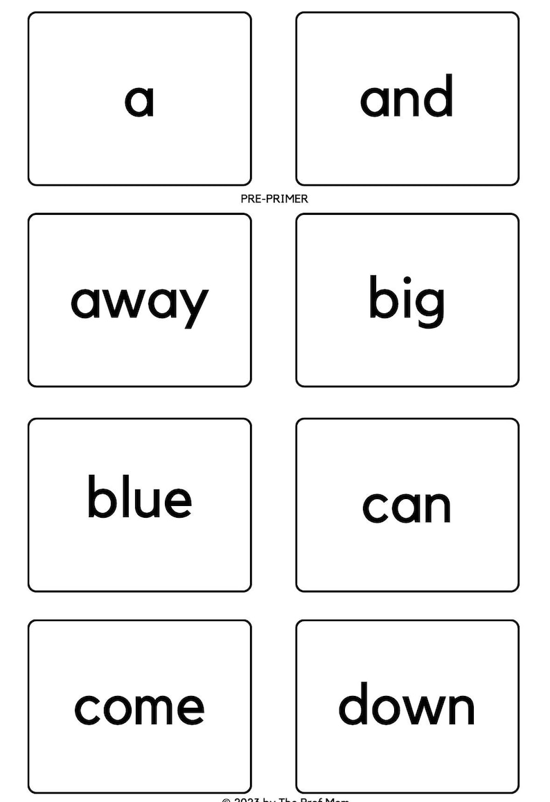 DIGITAL DOWNLOAD Dolch Sight Word Flash Cards Complete List 315 Words ...