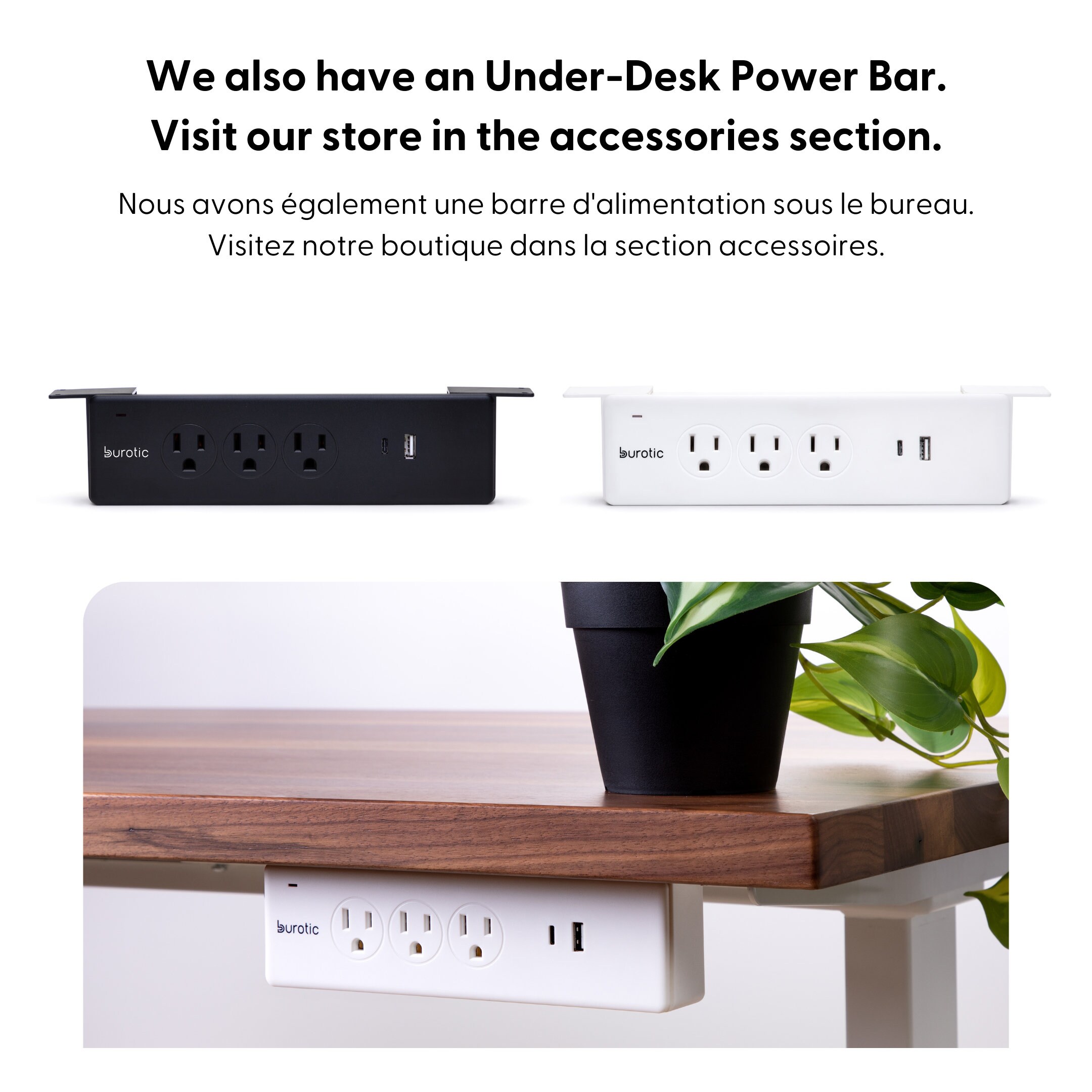 On-desk Power Bar 3 Power Outlets With USB-A and USB-C black and White ...