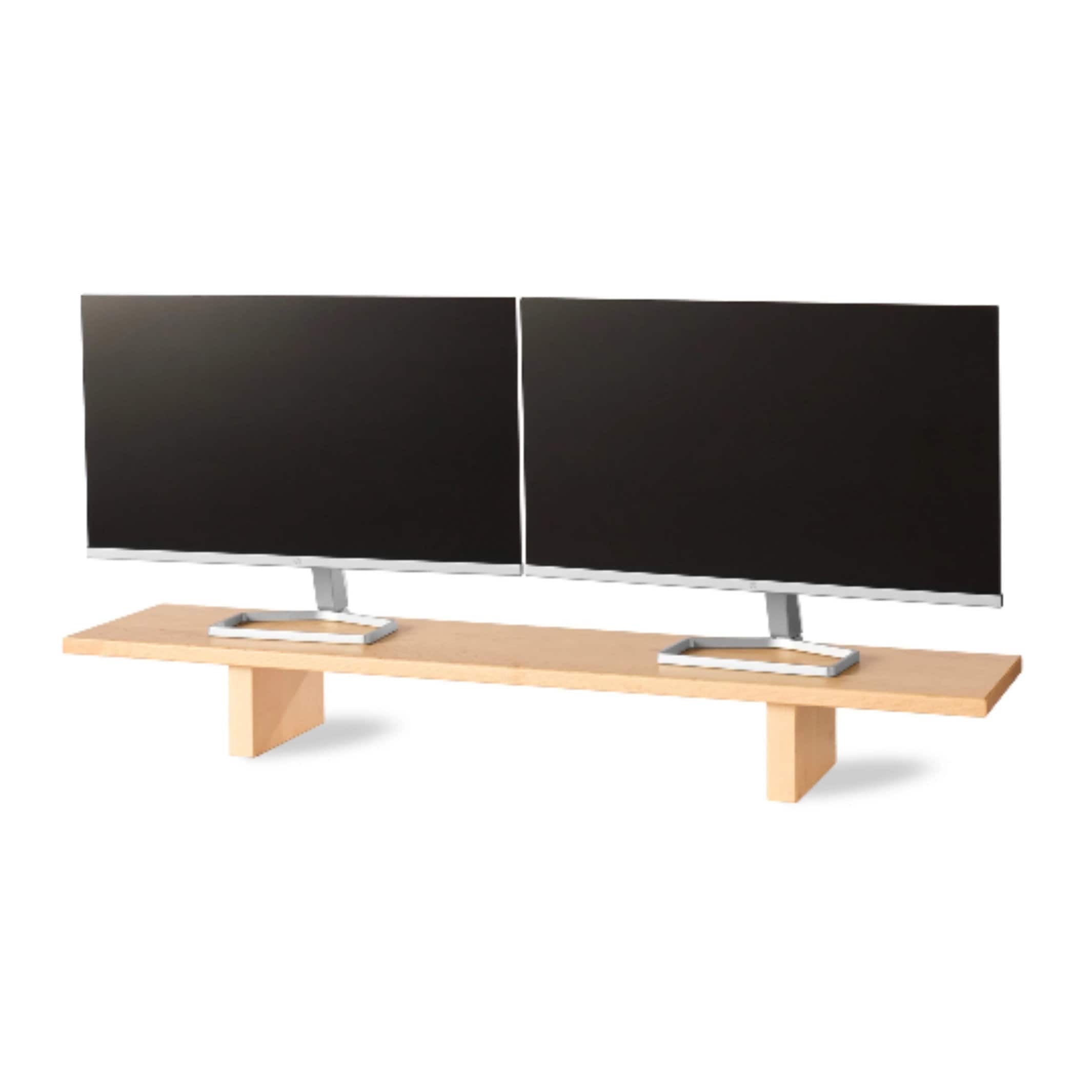 Solid Wood Monitor Stand, Dual Monitor Riser, Ergonomic Shelf, Book ...