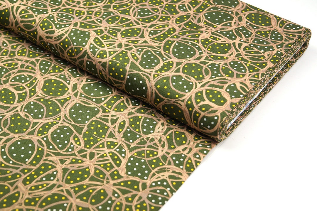 Cotton Fabric Roots and Seeds Green - Ethno Fabric Colorful - Printed ...