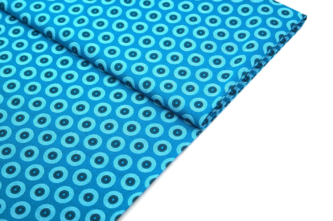 Cotton Fabric Shweshwe Turquoise Circles Ethnic Fabric Meter Goods From ...