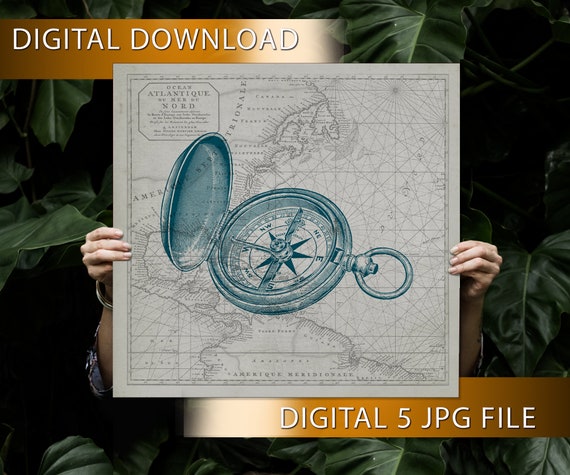 Ship Compass Map Print Instant Download Compass Wall Art - Etsy